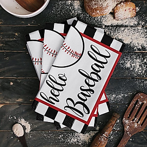 Sports Baseball Game Kitchen Towels, Set of 2 Hand Drying Towel, Soft Absorbent Multipurpose Cloth Tea Towels for Cooking Baking, Watercolor Black White Stripes Washable Dish Towels Cloth 18x28 Inch