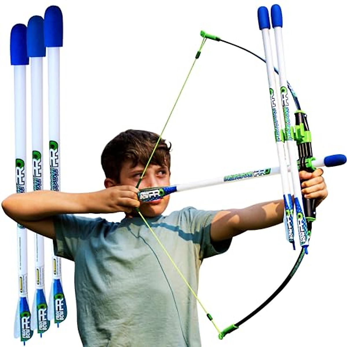 Original FAUX BOW Pro Longbow– Patented Bow and Arrow Impact Archery Set - Shoots Over 200 Feet – Best Outdoor Toy - Youth Safe Archery Anywhere - Fun Backyard Target Practice