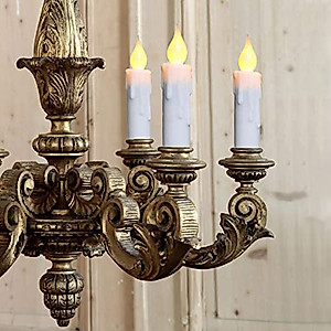 CVHOMEDECO. Flickering Taper Candles LED Drip Flameless Candles, Battery Operated with Timer, White, 4-3/4 Inch, Set of 6