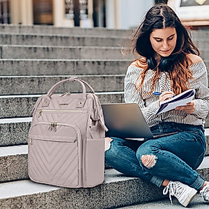 VANKEAN 17 Inch Laptop Backpack for Women Men Fashion Computer Work Bag, Large Capacity Waterproof Backpack with USB Port & RFID Pockets, College Daypack Business Travel Backpack, Light Dusty Pink