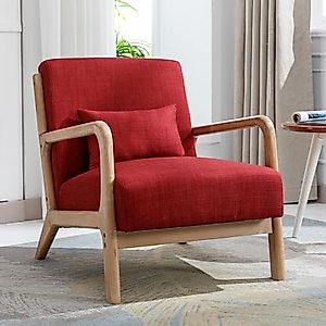 ANJHOME Mid Century Modern Accent Chair, Comfy Fabric Reading Chair with Solid Wood Frame, Easy Assembly Armchair for Living Room