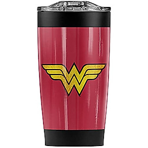 Wonder Woman Distressed Logo Stainless Steel Tumbler 20 oz Coffee Travel Mug/Cup, Vacuum Insulated & Double Wall with Leakproof Sliding Lid | Great for Hot Drinks and Cold Beverages