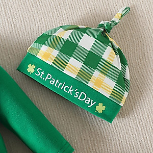 flower frail Infant Baby Boy My first St Patricks Day Outfit Newborn Green Bow Tie Romper Irish Clover Pant Set and Hat 3-6M