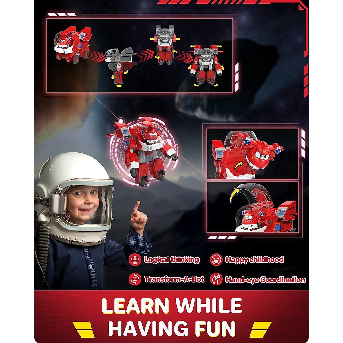 Super Wings Toys, 7 Inch Jett's Super Mecha Transforming Robot, Transforming from Toy Plane to Robot just 14 Steps, Action Figures Toy for Kids Ages 3 and Up, Gifts for Boys and Girls