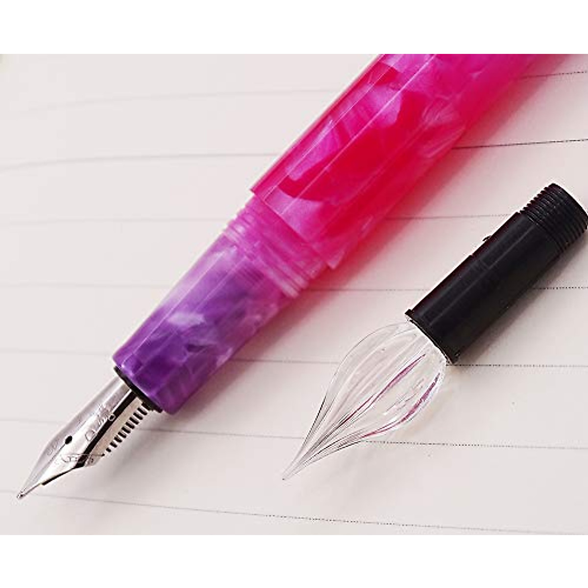 Delike Fountain Pen Fine Nib & Glass Dip Pen Gradient Violet Celluloid, Mini Pocket Travel Writing Gift Pen for Business Signature ,Art and Sketch