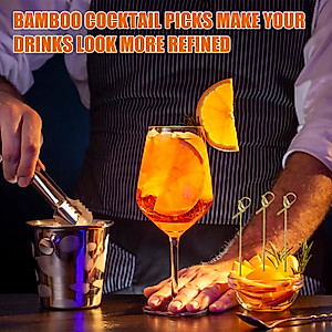 Nuogo 1000 Pcs Bamboo Cocktail Picks 4.13 Inch Bamboo Sticks Bamboo Skewers Fruit Toothpicks for Appetizers Handmade Food Picks Cocktail Skewer with Looped Knot for Party Snacks Sandwiches Drinks