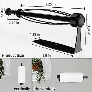 Paper Towel Holder - Under Cabinet Paper Towel Holder for Kitchen, Single Hand Operable Paper Towel Holder Wall Mount with Damping Effect, Adhesive Paper Towels Rolls Rack for Bathroom, Black