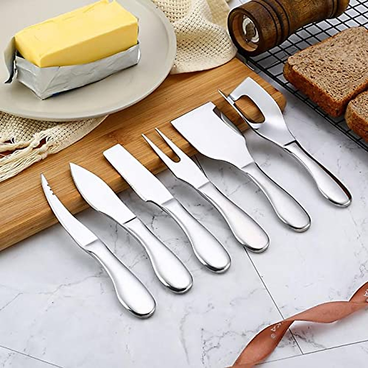 Cheese Knife Set for Gold,Premium Stainless Steel Cheese Knife Collection for Charcuterie with Spreader,Fork and Case