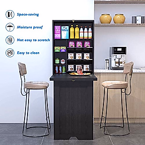 Nightcore Wall Mounted Table w/Classified Storage Space, Foldable Multiple-Purpose Desk, Sturdy Wood Structure, Floating Convertible Desk/Cabinet for Apartment, Narrow Place and Limited Room (Black)