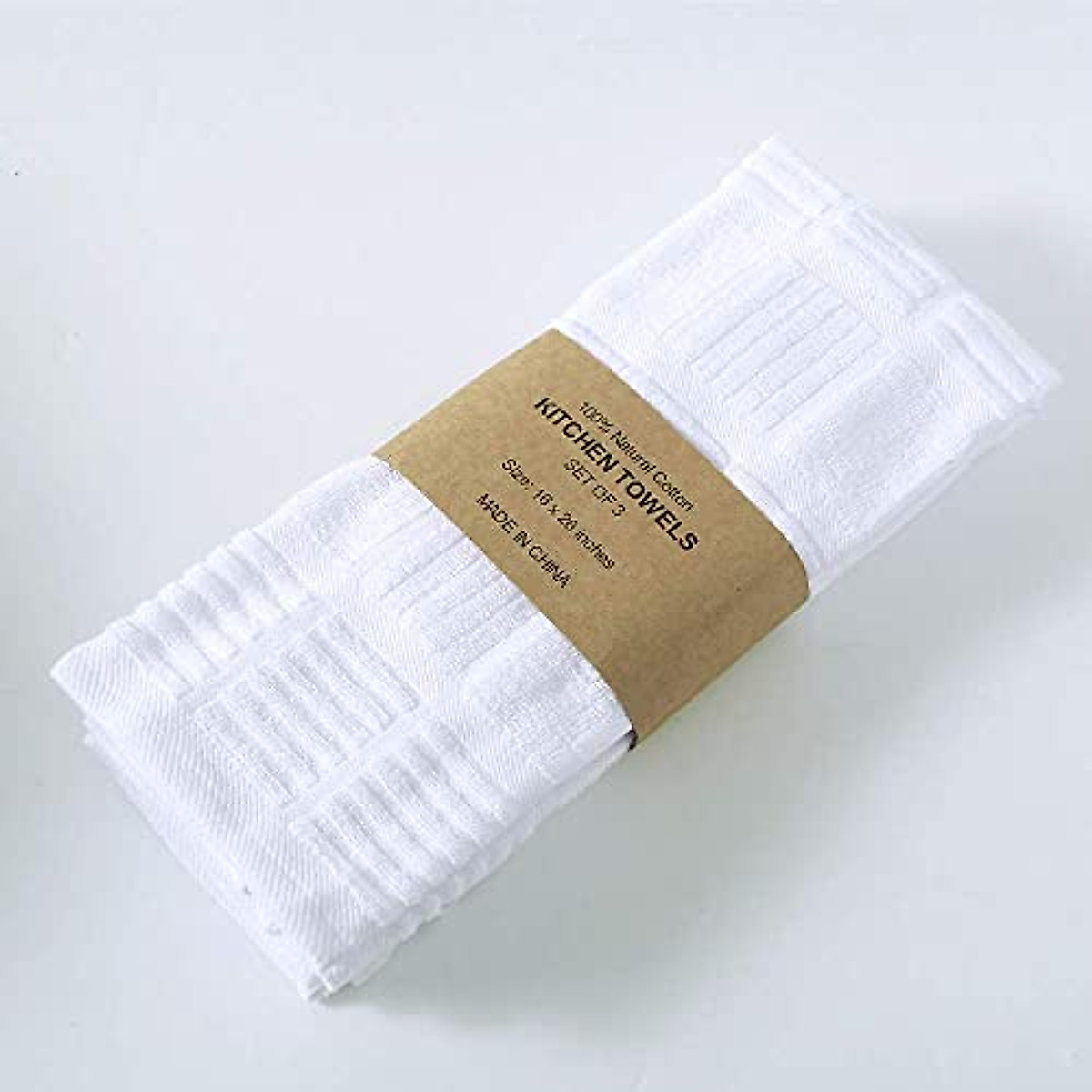 Anyi Kitchen Dish Towels Heavy Duty Absorbent Dish Cloths with Hanging Loop 100% Cotton Tea Bar Towels (16x26, Set of 3, White)