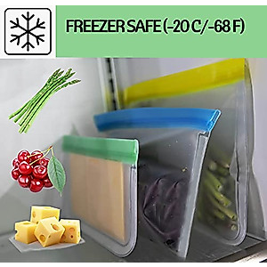 Reusable Storage Bags – 12 Pack BPA FREE PEVA LEAKPROOF Ziplock Freezer Bags (4 Gallon Bags, 4 Sandwich Bags, 4 Snack Bags) EXTRA THICK Resealable Bags for Meat Fruit Veggies
