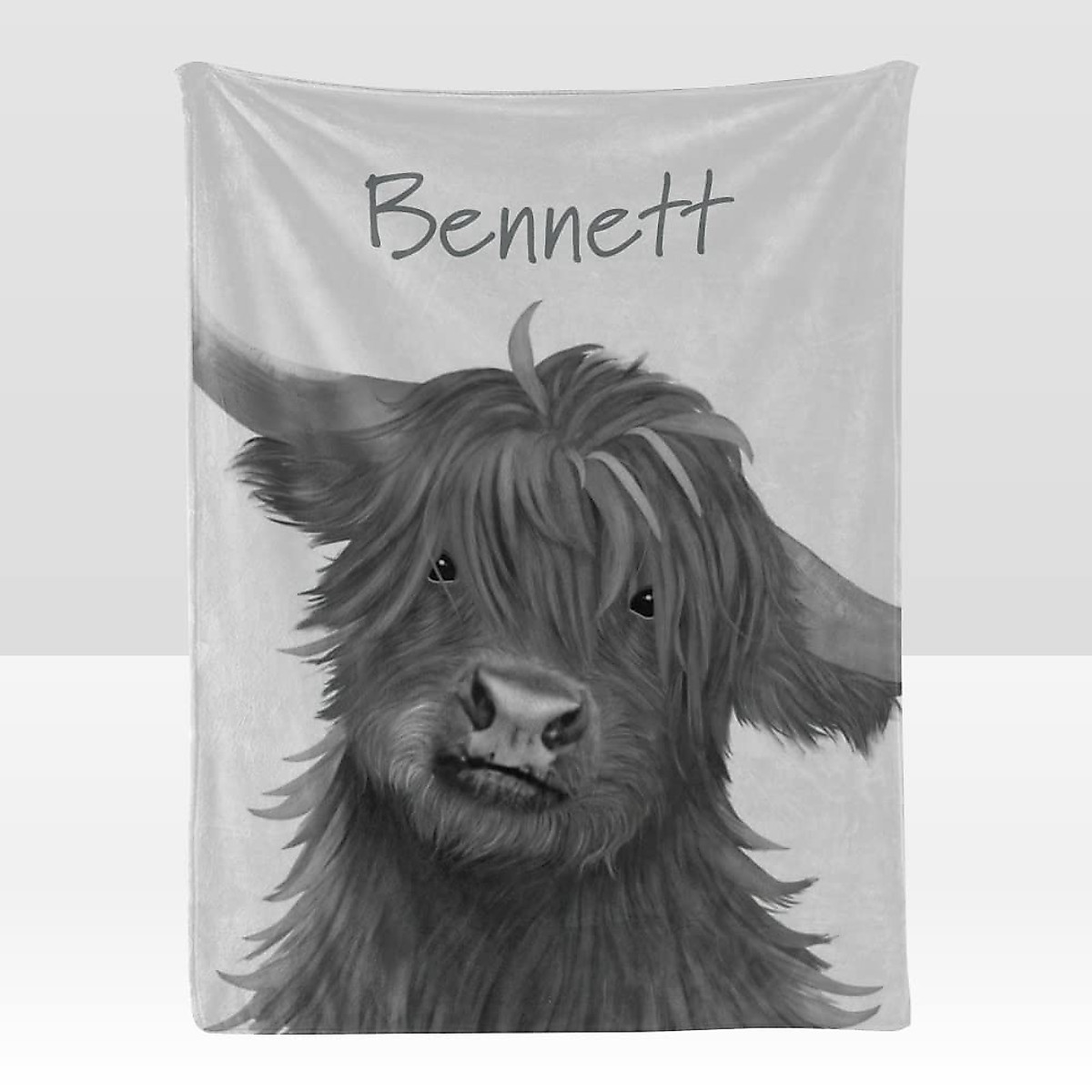 XOZOTY Personalized Funny Cow Gray Baby Blanket with Name Custom Baby Nursery Throw Fleece Blankets for Boys and Girls Birthday Tapestry 30 X 40inch