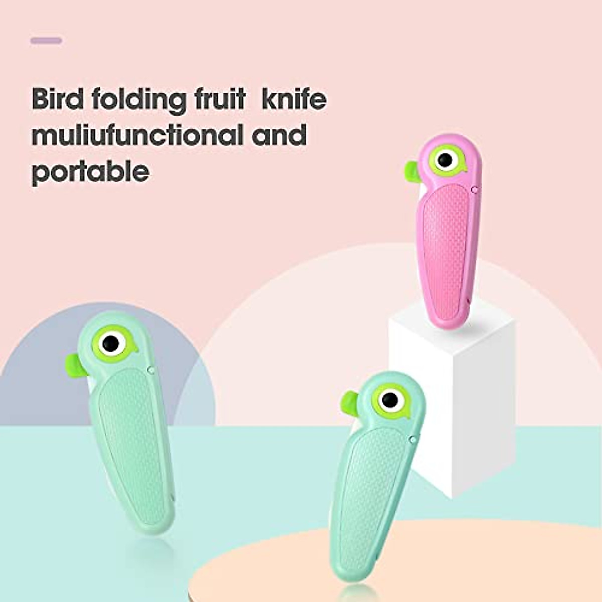 S.ROKE TTAN Portable Ceramic Paring Knife - 2.5 Inches Sharp Blade, Small Folding Knife, Cutter Peeler 2 in 1, Mini Cute Portable Fruit Knife for Travel, Camping (Pink + Green)