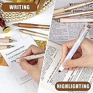 Four Candies 12Pack Pastel Gel Ink Pen Set, 11 Pack Black Ink Pens with 1Pack Highlighter for Writing, Retractable 0.5mm Fine Point Gel Pens, Cute Note Taking Pens for School Office (Brown)