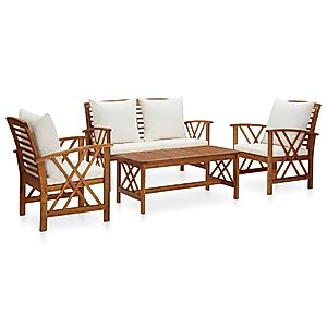 vidaXL Patio Furniture Set 4 Piece, Patio Bench Seat with Coffee Table, Wooden Dining Set for Garden Balcony Porch, Modern, Solid Wood Acacia