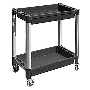 MaxWorks 80384 Black and Gray Two-Tray Service/Utility Cart With Aluminum Legs And 4" Diameter Swivel Castors