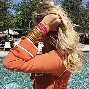 ATIMIGO Jelly Bangle Bracelets Set Lightweight Cute Gold Glitter Filled Stack Silicone Party Bracelets for Women