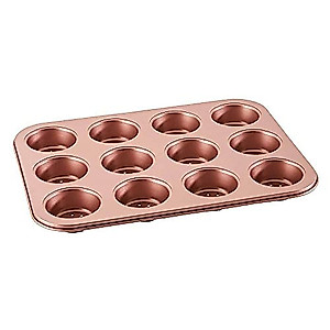 Wiltshire Rose Gold 12 Cup Mini Quiche and Pastry Pan, PFOA PTFE Free, Perforated Sheet Bakeware, Traybake Baking Tin, Non-Stick Coating, Robust Baking Tray, Rectangular, 35x26x2.8cm