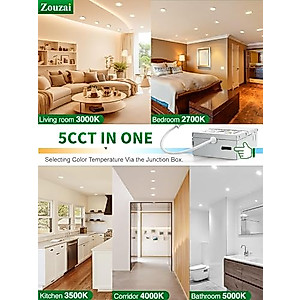 zouzai 24 Pack 4 Inch Ultra-Thin LED Recessed Ceiling Light with Junction Box 5CCT Adjustable Dimmable Can-Killer Downlight - ETL and Energy Star Certified (24 Pack 5CCT White, 4 Inch)