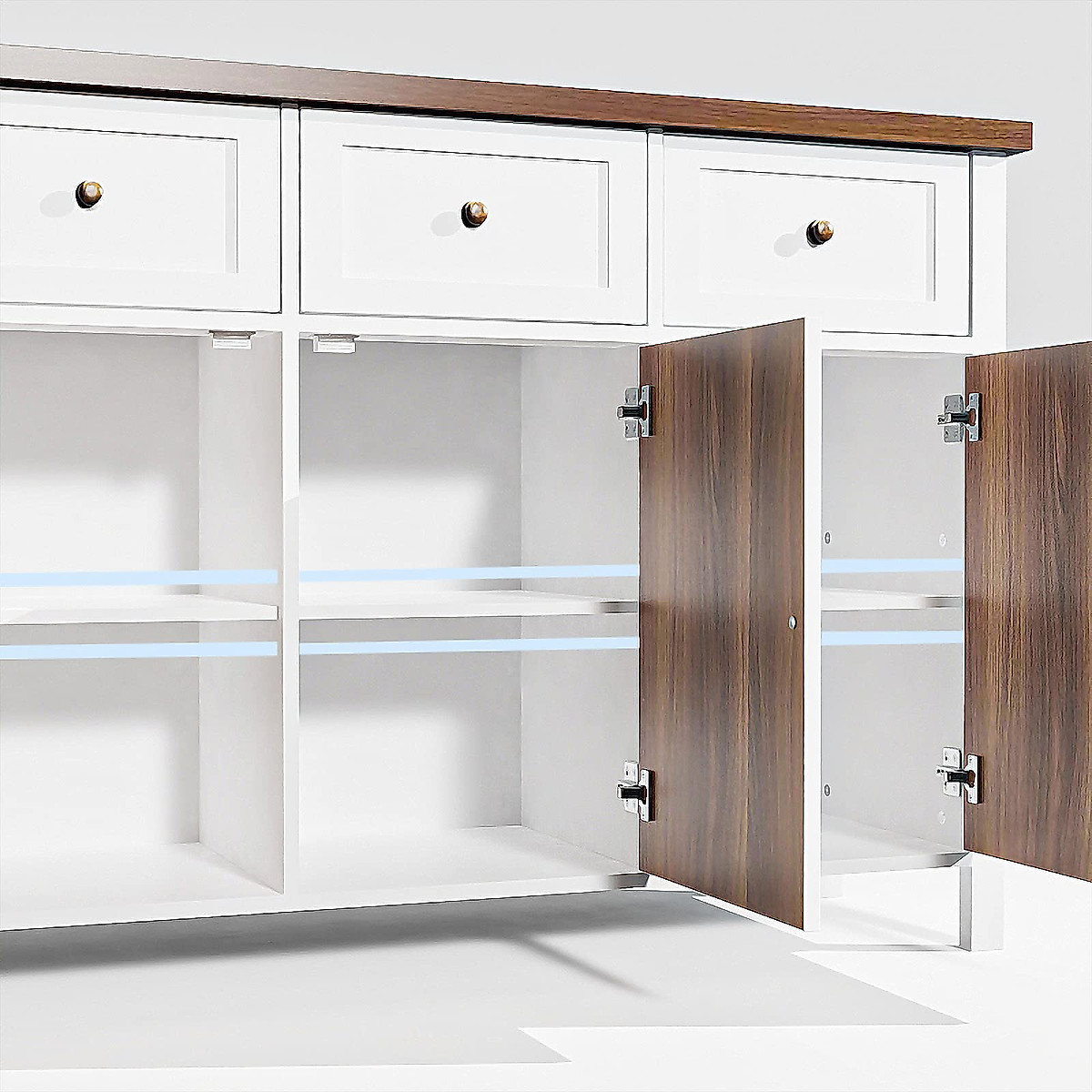 Sideboard Buffet Cabinet with Storage, Kitchen Cabinet with 3 Doors and 3 Adjustable Shelves and 3 Drawers, Buffet Server Bar for Dining Room, Living Room