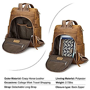 S-ZONE Women Vintage Genuine Leather Backpack Purse Anti-theft Fashion Travel Daypack