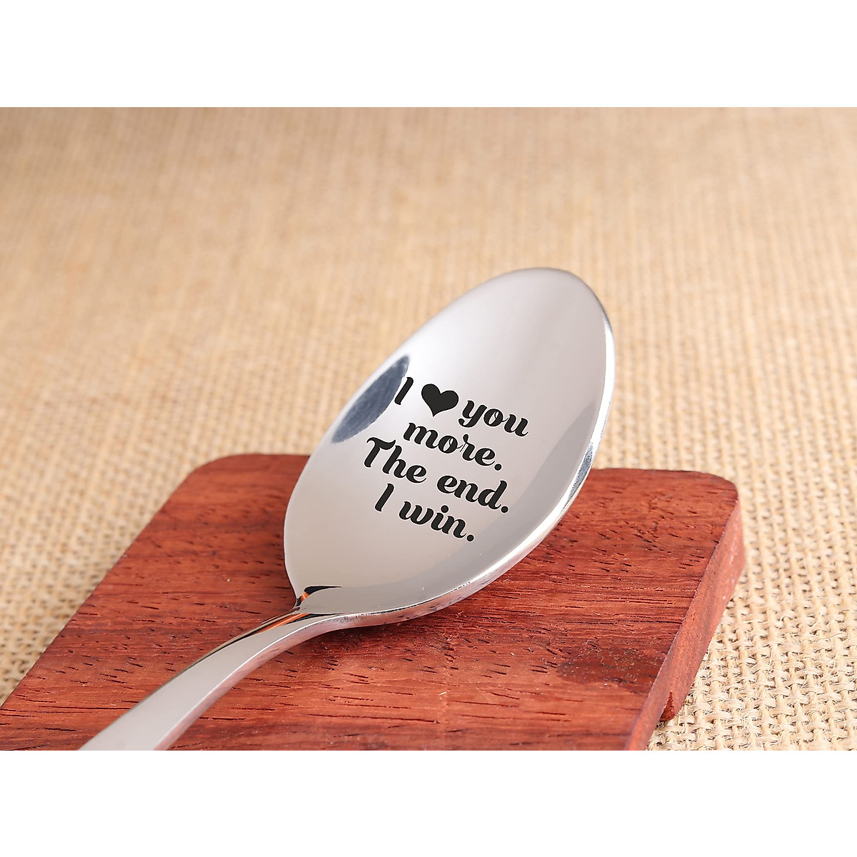 Weefair Christmas Gifts | Love You More The End I Win | Valentines Day Anniversary Wedding Engagement Gifts | Long Distance Gifts | Engraved 7 Inches Stainless Steel Spoon