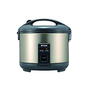Tiger Rice Cooker - Premium Stainless Steel 8-Cup Rice Cooker with Fuzzy Logic Technology - Fast Cooking and Easy Cleanup - (Urban Satin) Bundle with Rice Container Bin and Washing Bowl (3 Items)
