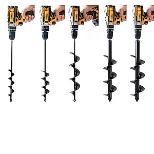 VASGOR Set of 5 Auger Drill Bit for Planting (1.6x16", 2x16", 2.6x16", 3x16", 3.5x16") - Easy Planter Garden Auger - Bulb & Bedding Plant Augers - Post Hole Digger for 3/8” Hex Drive Drill
