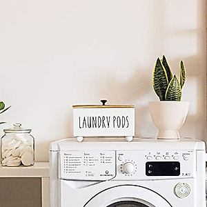 Laundry Pods Container, Farmhouse Laundry Pod Holder, Rustic Laundry Detergent Storage Organizer Box, Wooden Pods Caddy with Lid for Laundry Room Accessories Organization Decor Dispenser