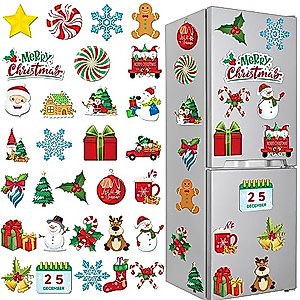 Kanayu 30 Christmas Theme Fridge Sticker Christmas Refrigerator Magnet Santa Claus Snowman Dwarf Snowflake Candy Fridge Magnet Stickers Decorations Xmas Magnet Stickers for Car Kitchen Garage