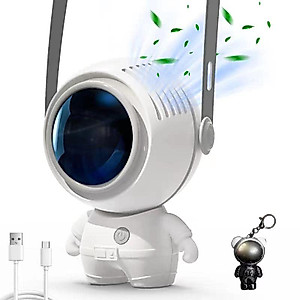 Handheld Neck Fan, Portable 3 Speeds Astronaut Pocket Cooling Fan,Decoration USB Rechargeable Mini Quiet Desk Fan,With Keychain,For Kids Teenager Outdoor Picnic Office Travel White 3.93*2.95 inches