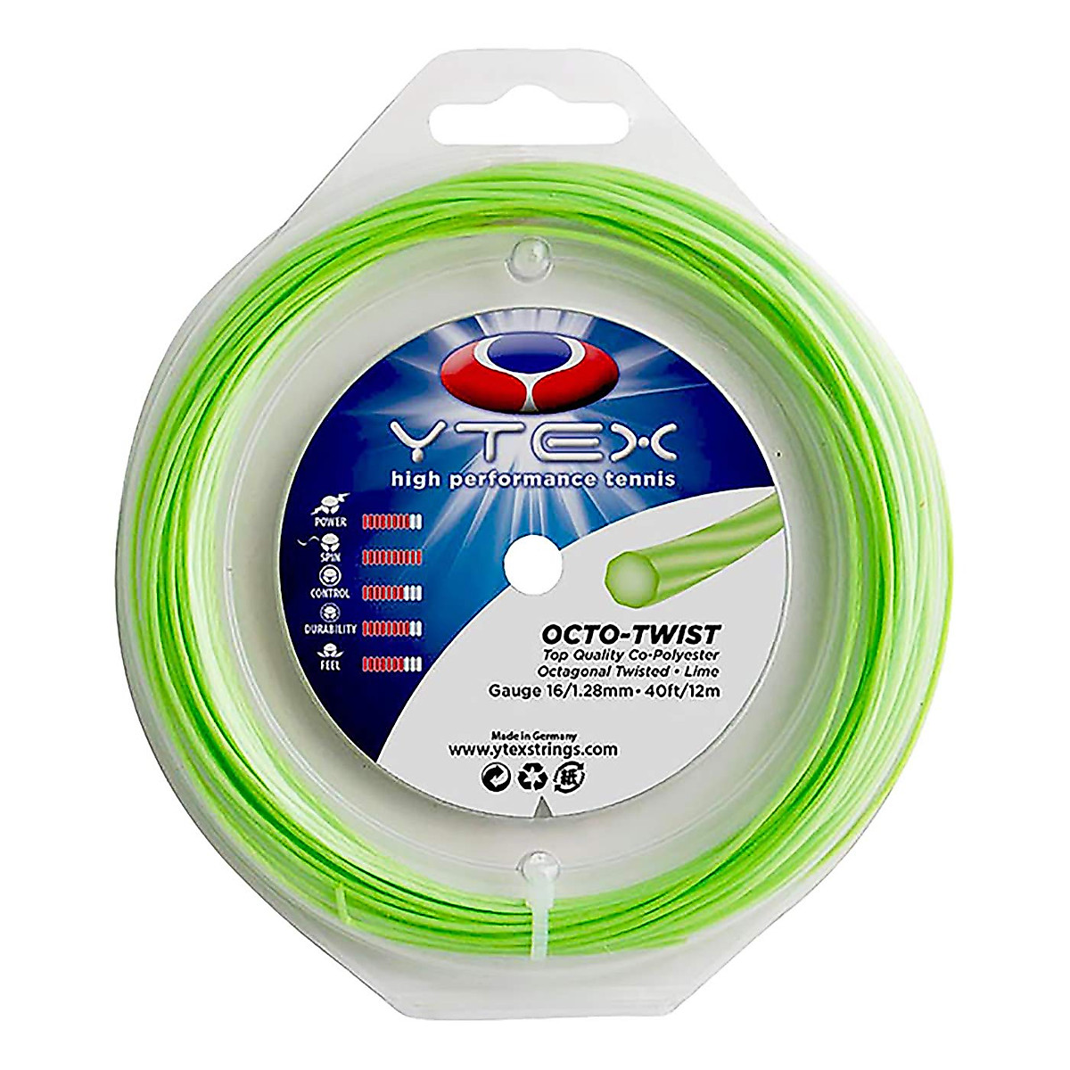 YTEX Octo-Twist Green Tennis Racquet String Set (16 Gauge, 1.26mm)