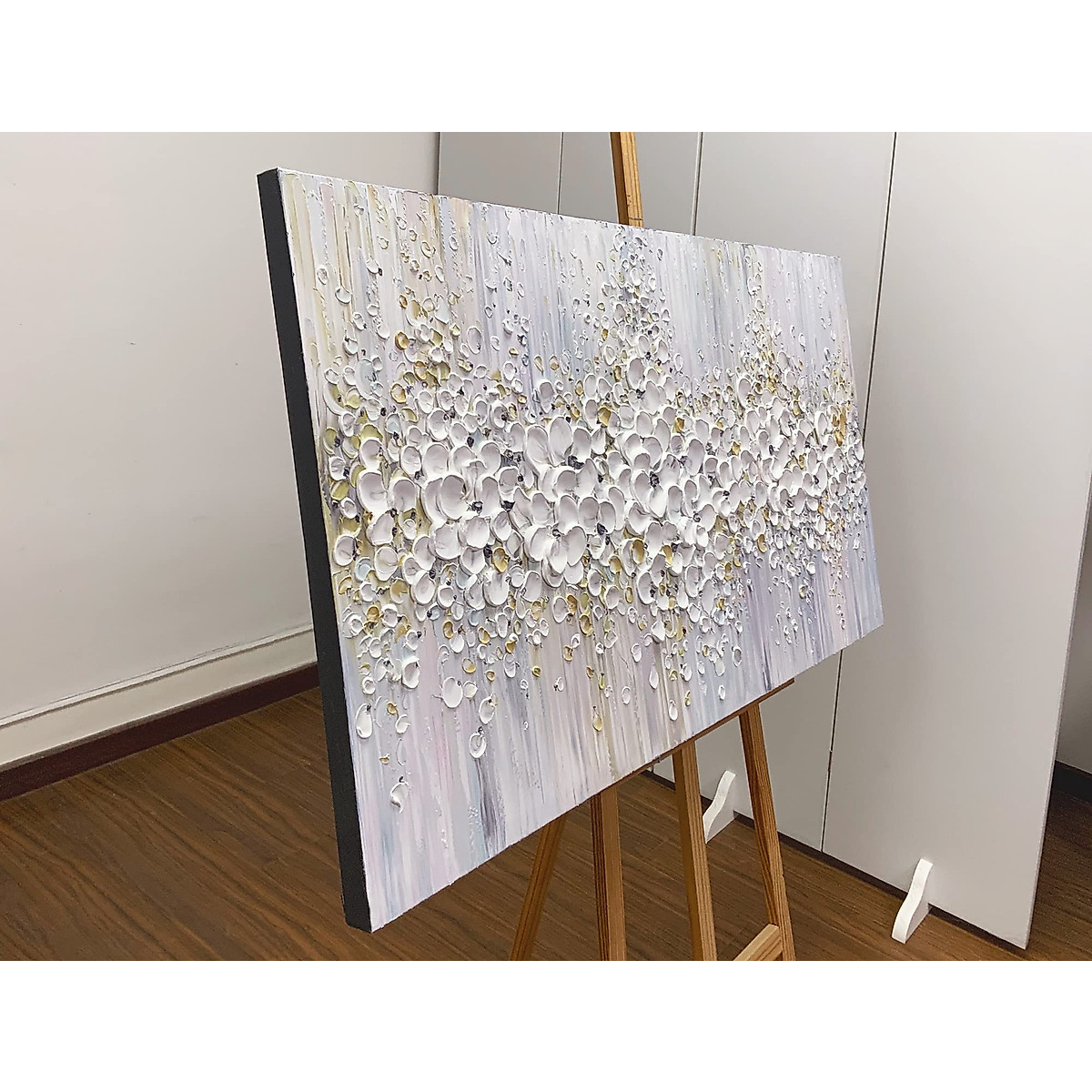 ART8YUQI Paintings - Contemporary Abstract Art Oil Painting On Canvas Texture 3D White Flower painting Handmade Artwork Picture Canvas Wall Art Modern Home Decor living room Ready to Hang 24x48inch