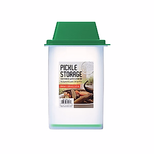 Bonita Home Pickle Storage Container with Strainer | Lift, Drain and Store Condiment Food Saver Jar with Snap Lid | 40.6 oz, 7.5" H x 4.25" W x 4.25" L (Jade Green)