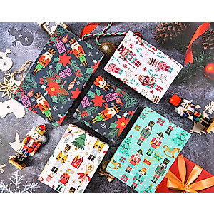 Sikiweiter Nutcracker Wrapping Paper - 12 Sheets Nutcracker Christmas Wrapping Paper for Boys Girls Men Women, 19.7 x 27.6 Inches Per Sheet