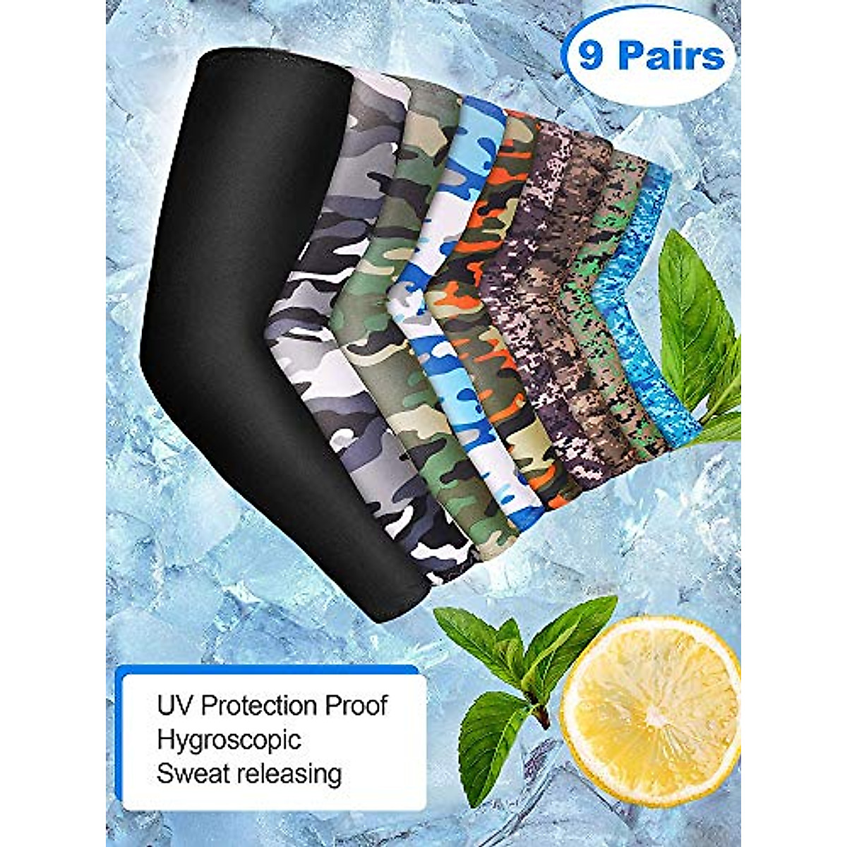Mudder 9 Pairs Unisex UV Protection Sleeves Arm Cooling Sleeves Ice Silk Arm Sleeves Arm Cover Sleeves (Camouflage, Black)