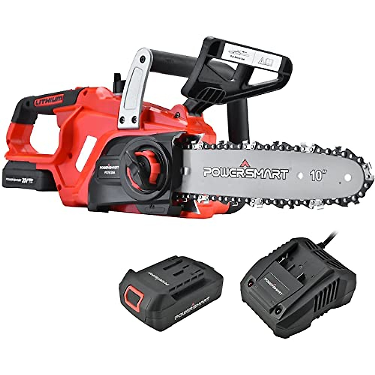 PowerSmart Electric Chainsaw 20V Battery Powered, Cordless Chain Saw With 10 Inch Chain and Bar, 2.0Ah Battery And Fast Charger Included, Power Chainsaw For Trees Wood Farm Garden Ranch Forest Cutting