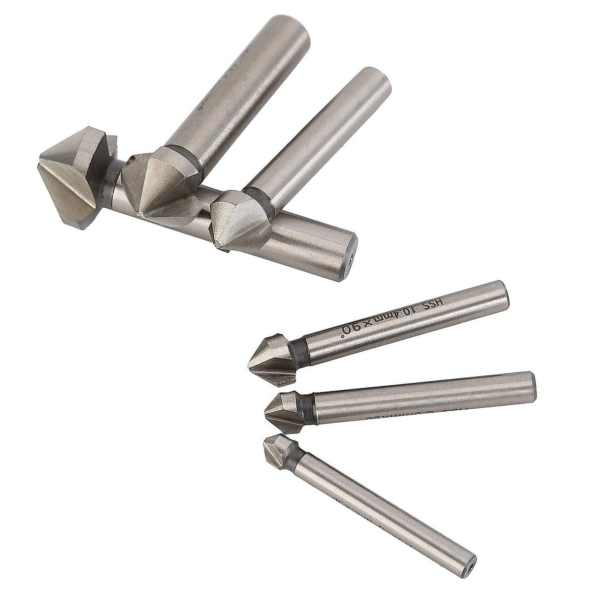 Dtacke 6PC 90 Degree 3 Flute Chamfering End Mill Cutter Drill Bit HSS Chamfer Countersink Bits Set