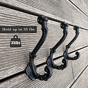 6 Pack Cast Iron Wall Hooks Antique Vintage Rustic Farmhouse Coat Hooks, Great for Coats, Bags, Towels, Hats, Mounting Screws Included