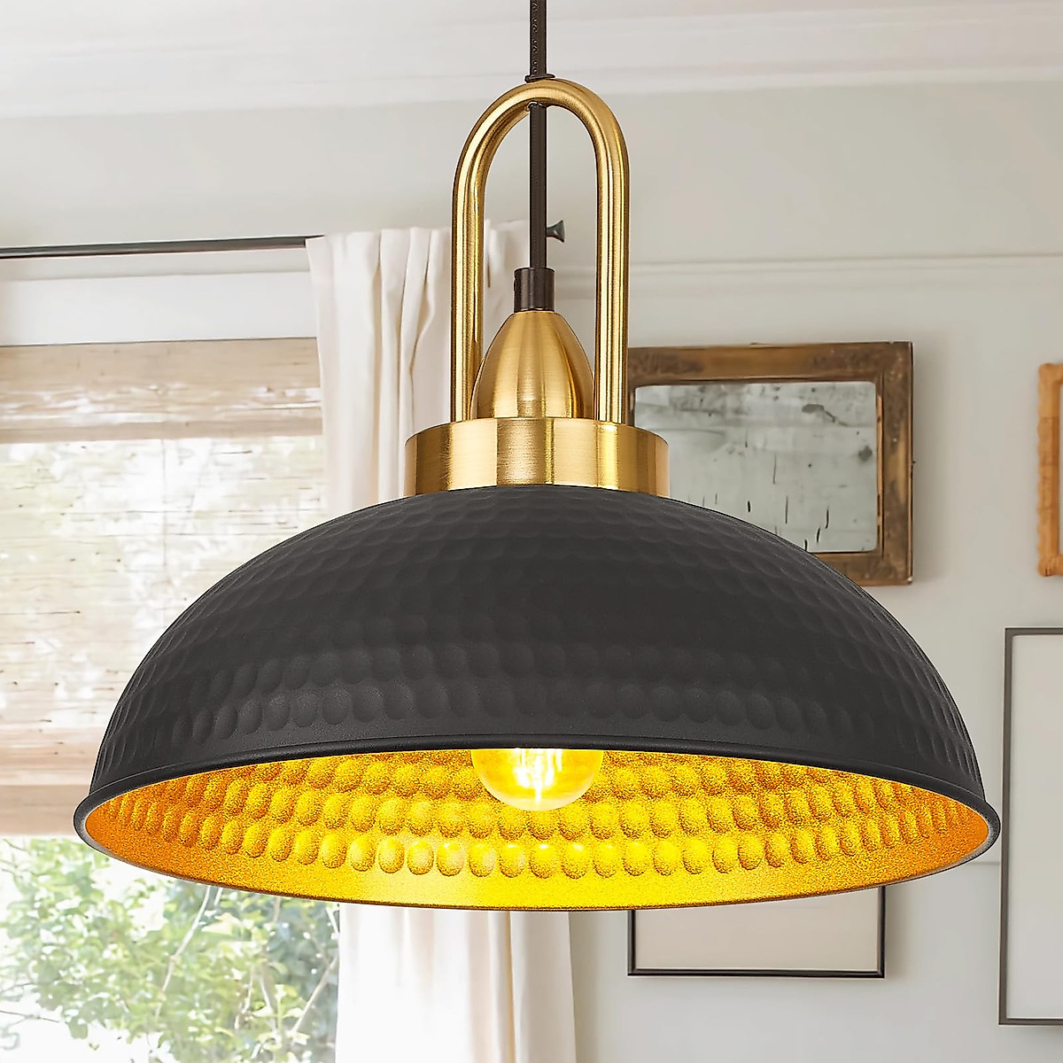 ALAISLYC Black Pendant Lights Matte Pendant Lighting for Kitchen Island Industrial Adjustable Height Vintage Dome Hanging Light Fixtures for Barn, Dining Room 3 Pack