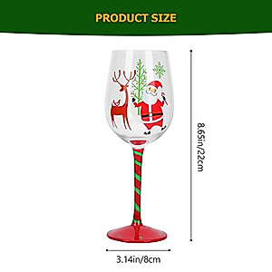DOITOOL Christmas Goblet Glass Cup Santa Claus and Elk Glass Cups Hand Painted Holiday Wine Glasses Painted Winter Glassware for Home Bar and Nightclub, Xmas Holiday Wineglass Gift