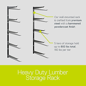 Heavy Duty Lumber Storage Rack by Delta Cycle, Holds Up To 800 lbs - Easy to Install Wood Storage Rack With Fully Adjustable Arms - Steel Construction Storage Solution For Garage, Basement & Pantry
