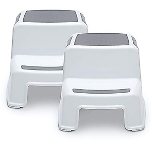 Delta Children Toddler Step Stool for Boys & Girls - 2 Pack - Ideal for Potty Training, Bathroom, Kitchen or Bedroom, White/Grey