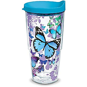 Tervis Plastic Blue Endless Butterfly Insulated Tumbler with Wrap and Turquoise Lid, 24oz, Clear
