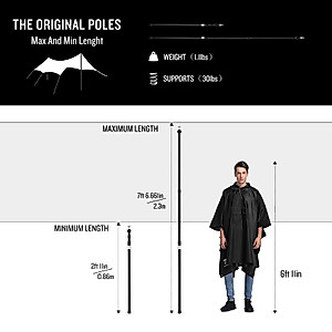 SaphiRose Adjustable Tarp Poles Set of 2 for Tents,Camping,Shelters,Hiking,Awnings(Black)