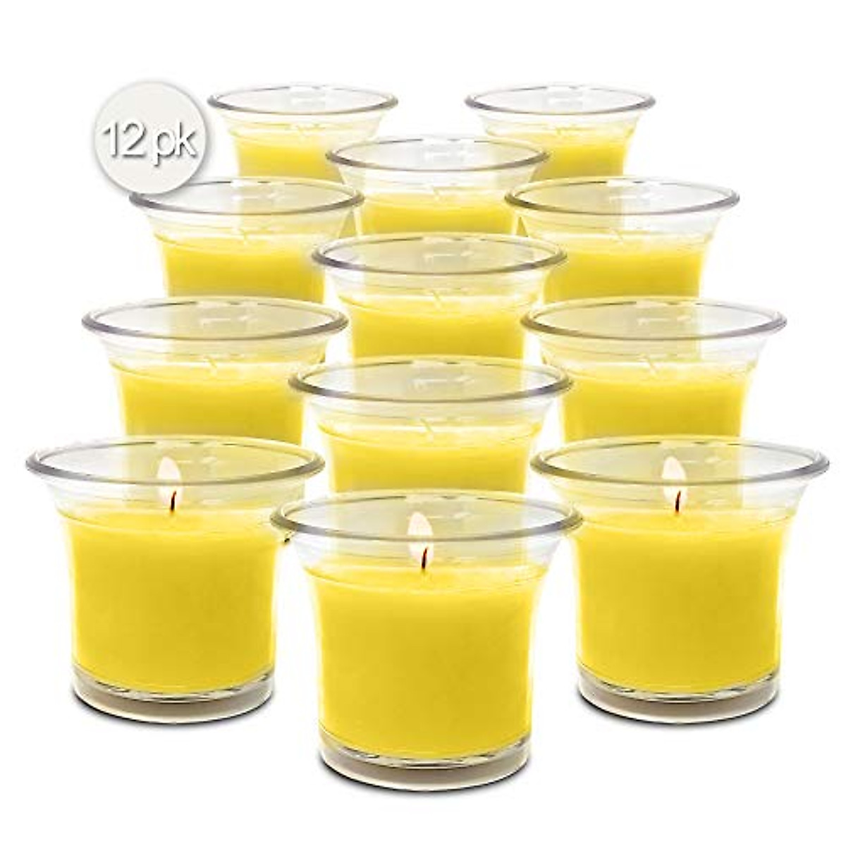 HYOOLA Clear Cup Filled Citronella Votive Candles - 12 Hour Burn Time - 12-Pack, Ideal Bug Repellent Candles, European Made