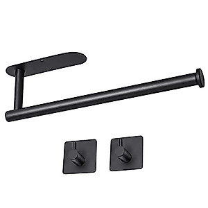 WEKIS Matte Black Paper Towel Holder Under Cabinet, Bathroom Towel Holder Self Adhesive or Drilling Wall Mounted, Paper Towels Holders for Kitchen, Sturdy Rustproof Stainless Steel Paper Towel Holder…