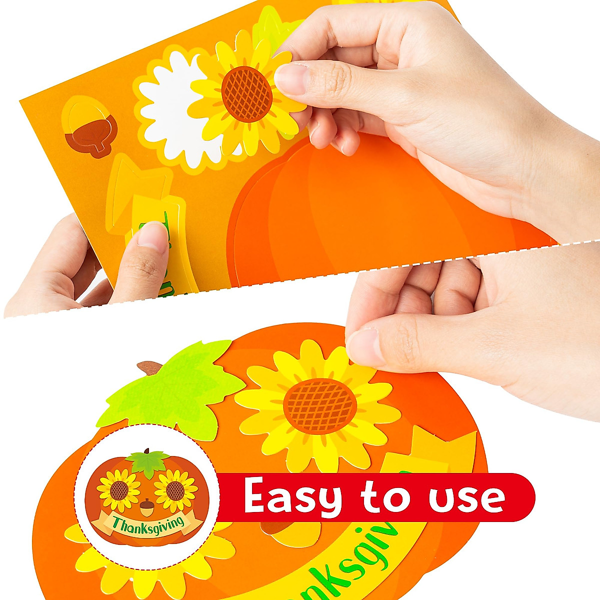 CY2SIDE 24PCS Thanksgiving Thankful Cards Craft Kit for Kids DIY Pumpkin Football Turkey Greeting Cards with Envelopes Stickers Fall Paper Craft Kit School Art Activity Gift Cards for Mother Father