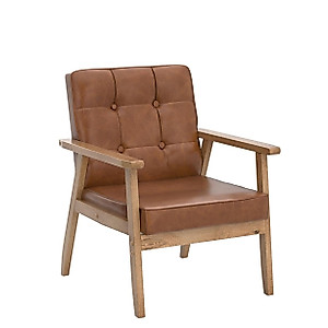 Okeysen Accent Chairs Set of 2, Mid Century Modern Accent Chair, Retro Wood and Leather Armchairs Side Chair, Lounge Reading Comfy Arm Chair for Living Room, Bedroom, Office(Brown)