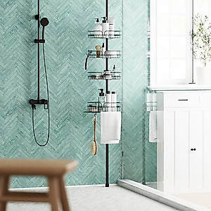Zenna Home Rust-Resistant Corner Shower Caddy for Bathroom, 4 Adjustable Shelves with Towel Bar and Hooks, with Tension Pole, for Bath and Shower Storage, 60-97 Inch, Bronze